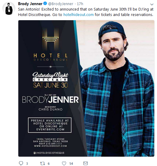 Brody Jenner announces DJ set at San Antonio nightclub