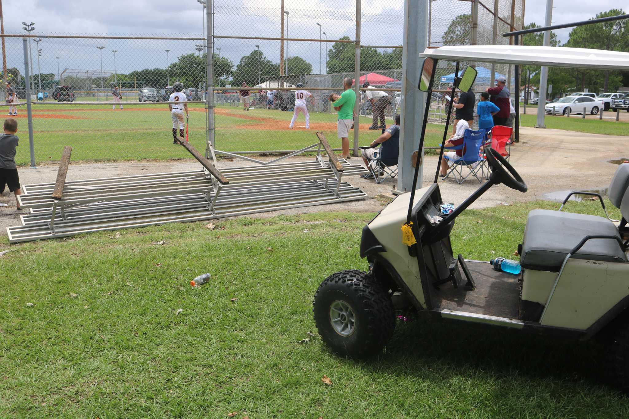 Runaway supply cart slams into bleachers at Deer Park baseball game