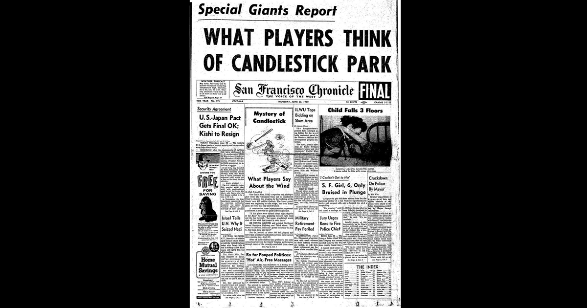 Chronicle Covers: Candlestick Park’s winds whirled from the start