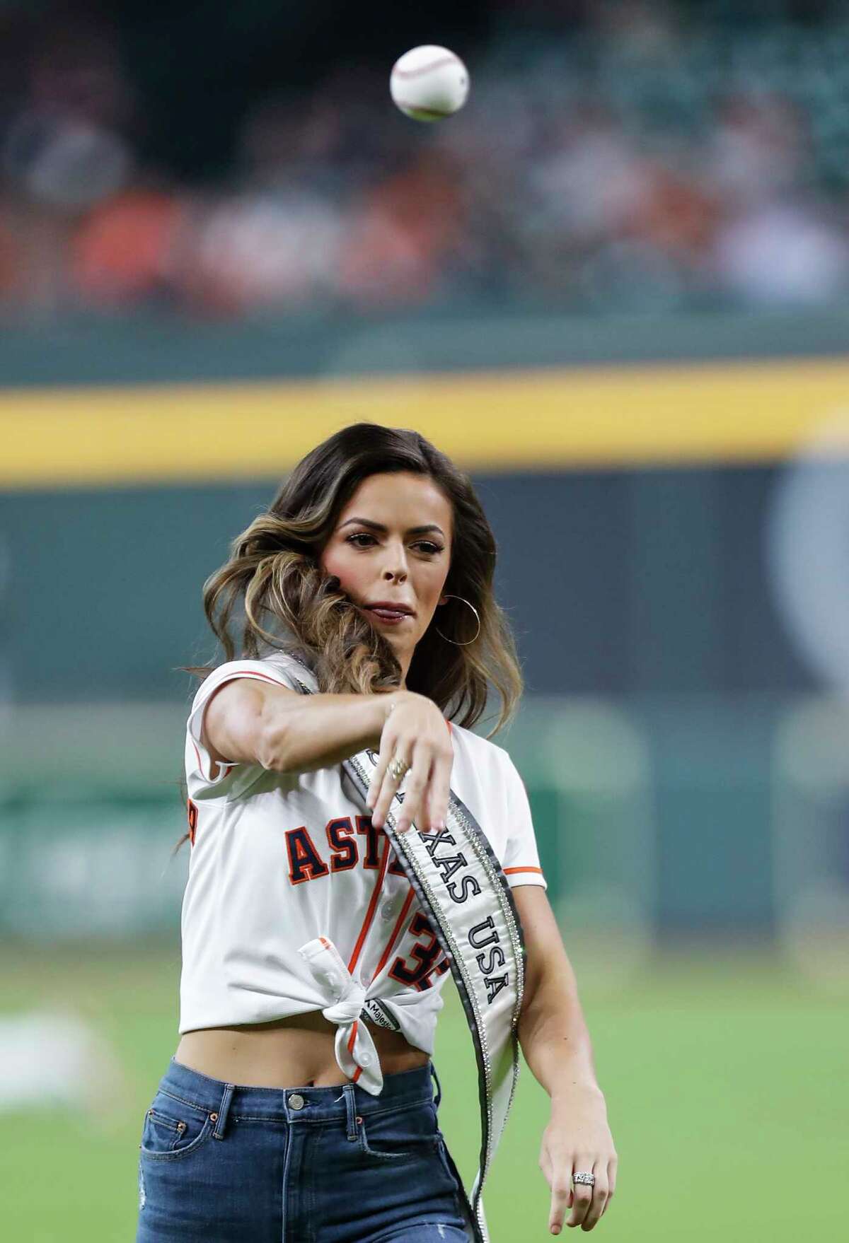 Miss Texas, Houston real estate mogul Logan Lester, throws out first ...