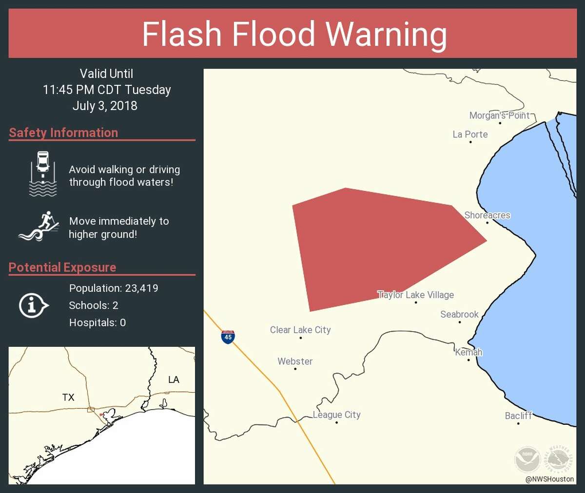 Flash flood warning issued for southeast Harris County