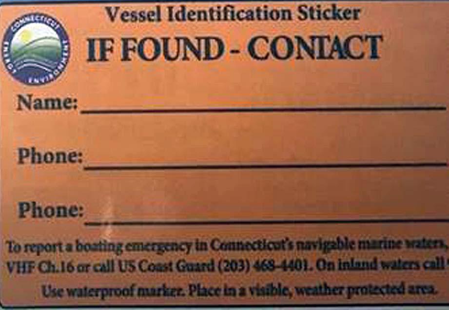 DEEP encourages residents to use vessel ID stickers