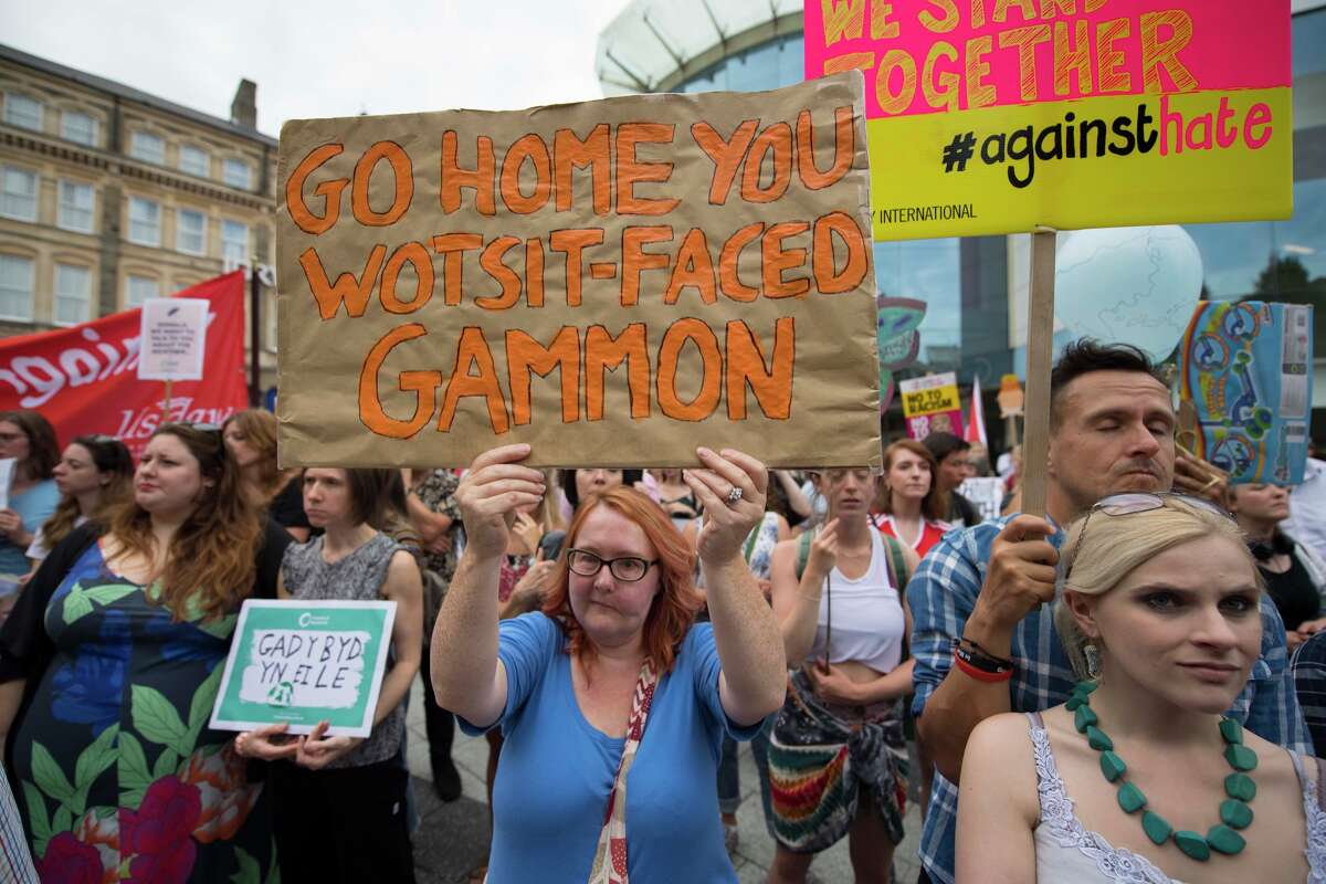 Very British Trump protest signs