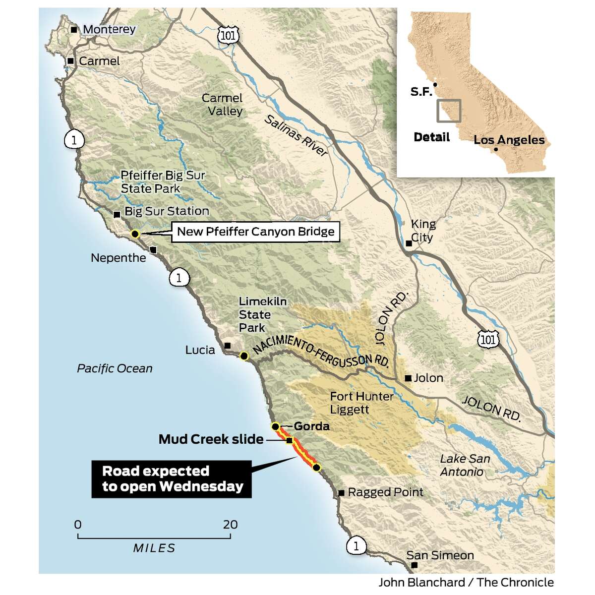 Highway 1 along Big Sur coast to reopen Wednesday