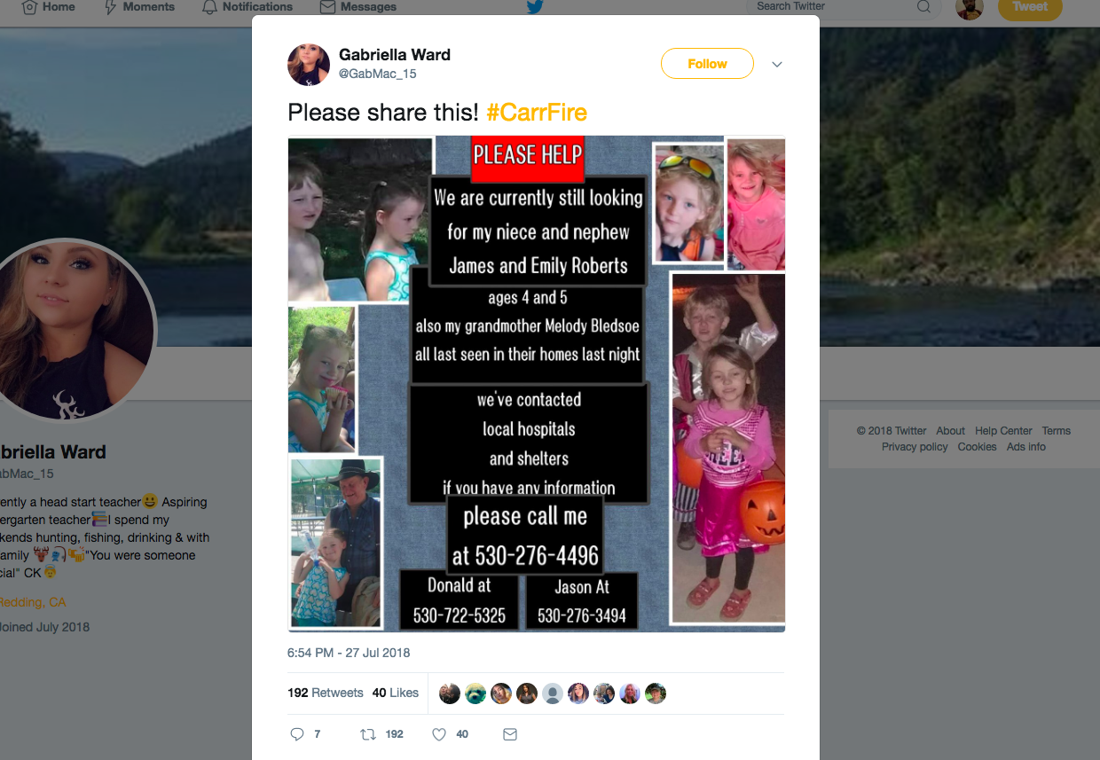 Two children, their great grandmother missing in Carr Fire, family ...