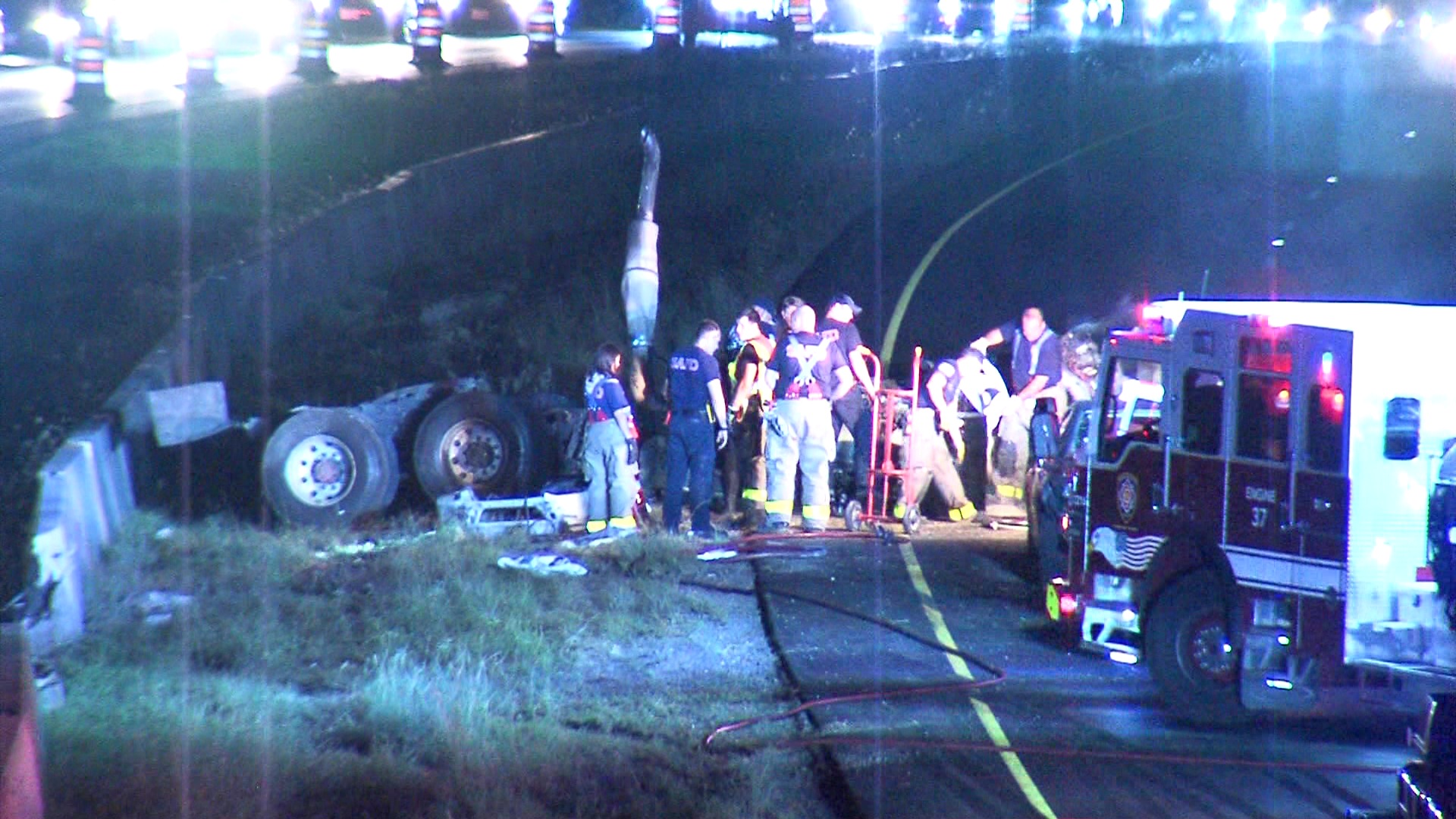 Video shows fiery scene after 18-wheeler wreck on Loop 1604 in San Antonio