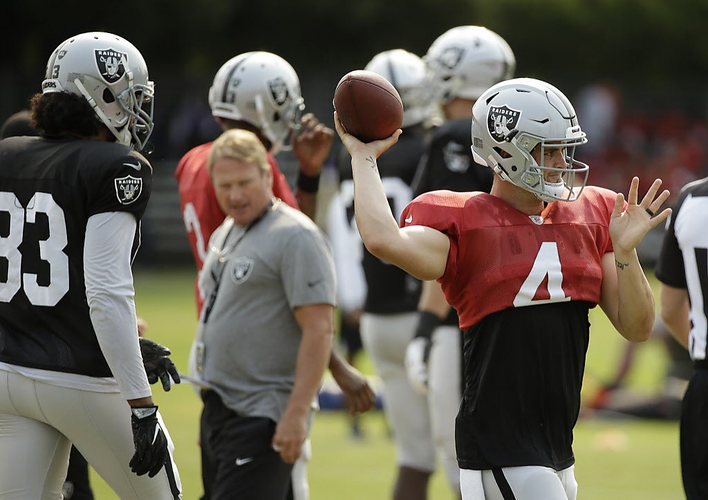 Raiders QB Derek Carr ‘glad’ to throw first camp interception