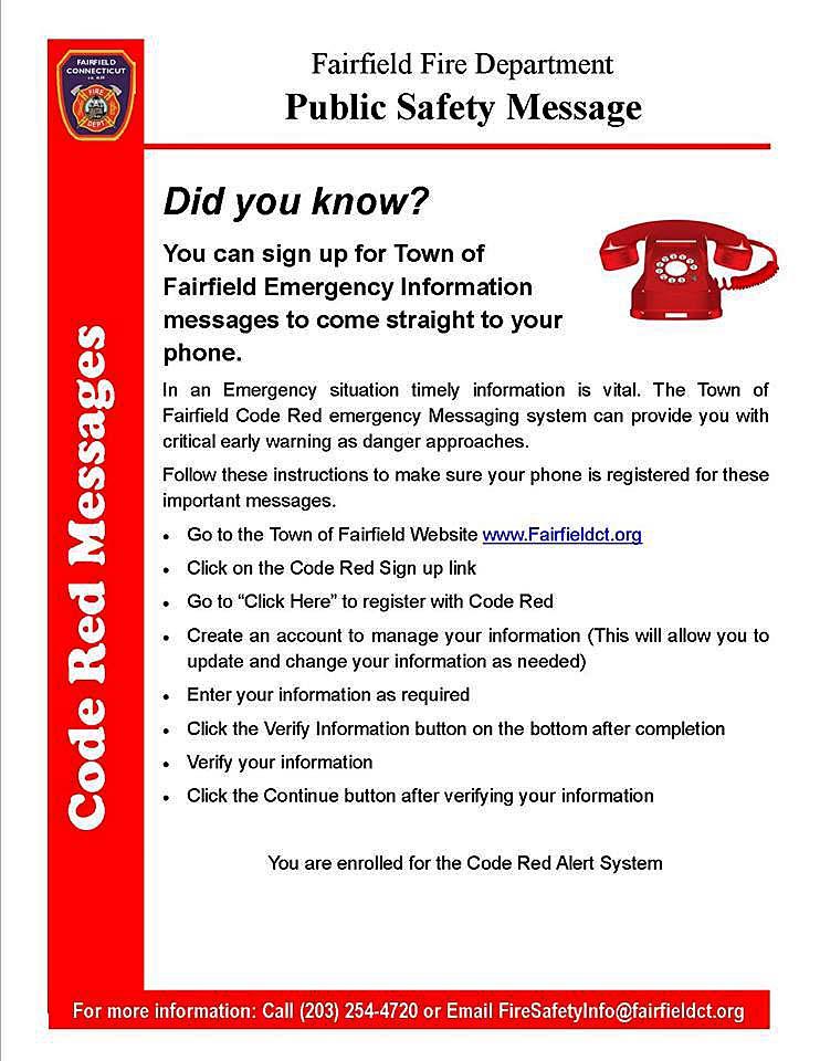 Fairfield residents reminded to sign up for Code Red alerts