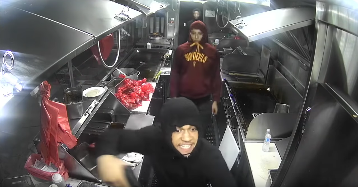 Surveillance footage shows violent robbery of Los Angeles taco truck