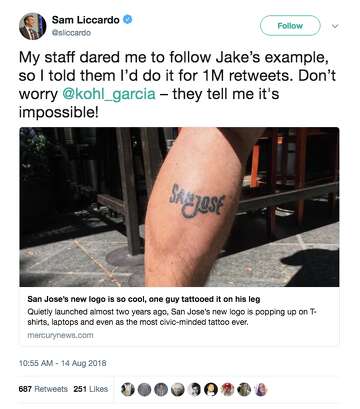 San Jose mayor will get tattoo of city's logo — under one condition
