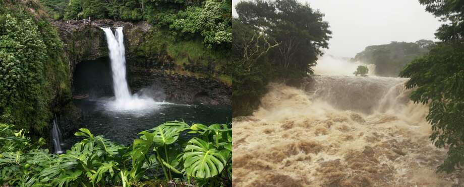 Before and after Hurricane Lane: Idyllic waterfalls become terrifying ...