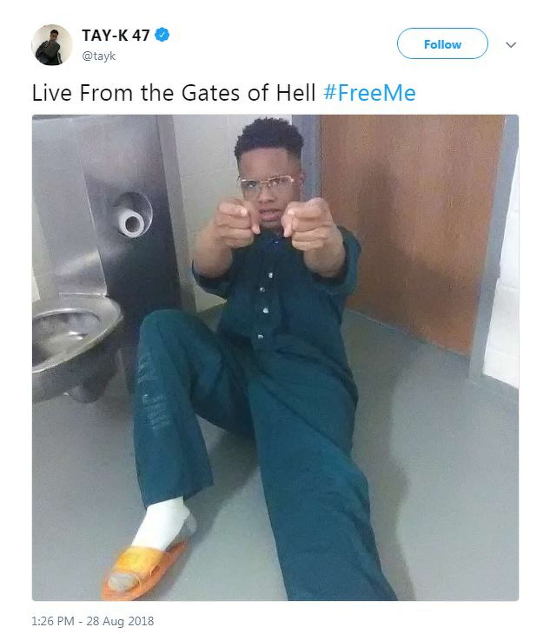 Accused killer and TX rapper Tay-K shown in jail cell photo after phone ...