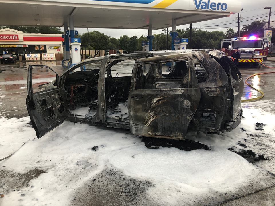 Video: Van erupts in flames at North Side gas station after powerline snaps