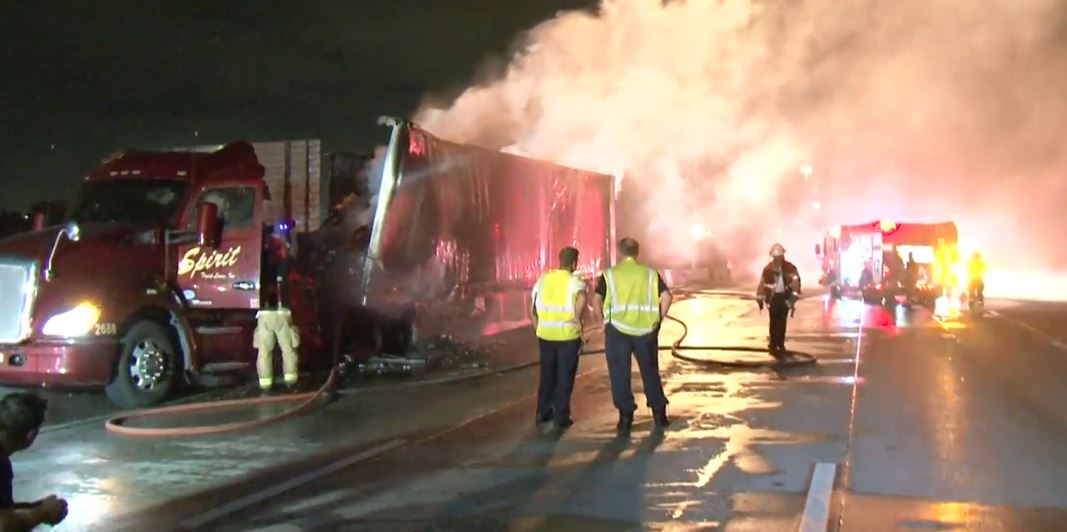 Truck full of groceries burns up in 18-wheeler fire on North Loop