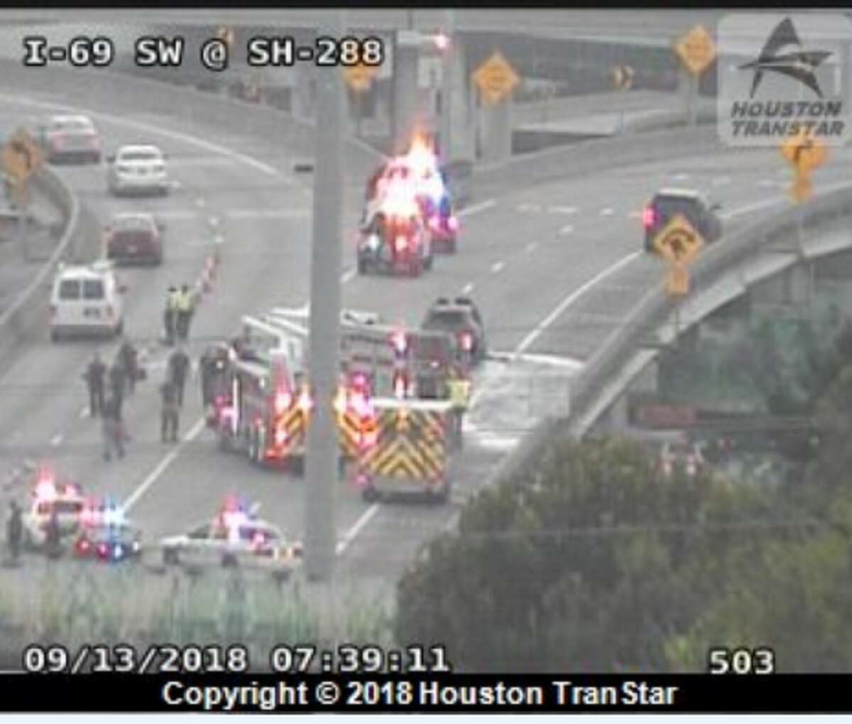 Vehicle fire closes Southwest Freeway exit ramp to Gulf Freeway
