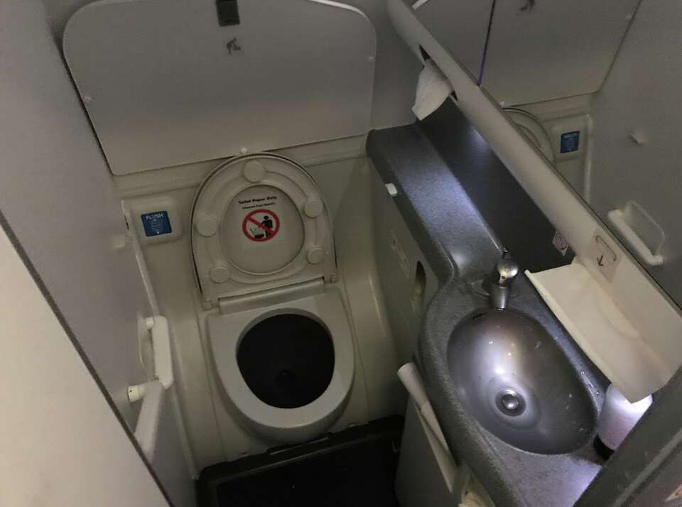Airplane toilet seats: Up or down?