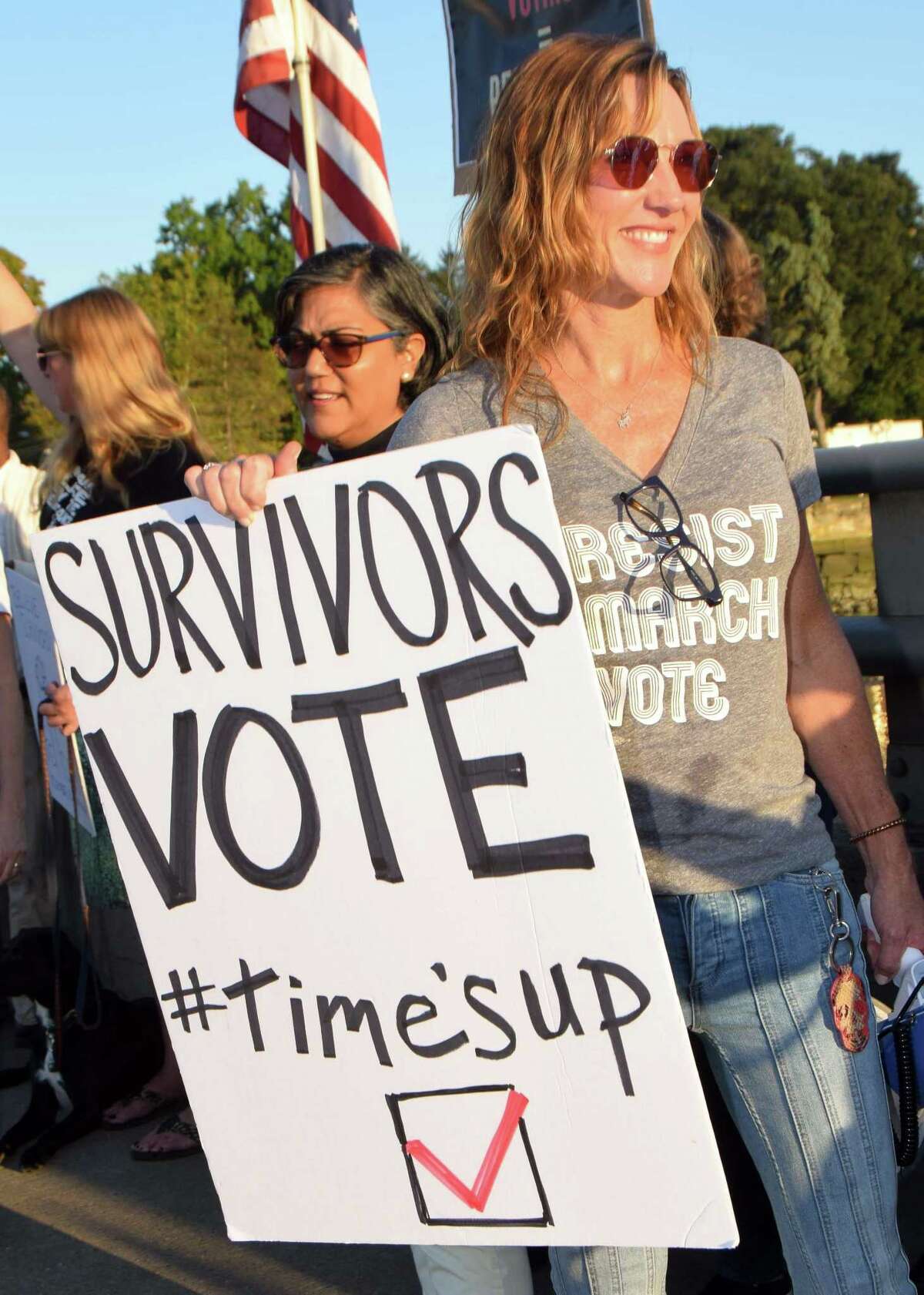 Westporters take the bridge in protest of Kavanaugh, again