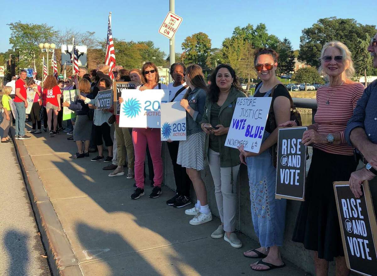 Westporters take the bridge in protest of Kavanaugh, again