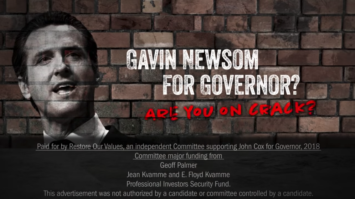 Attack ad asks Gavin Newsom: 'Are you on crack?'