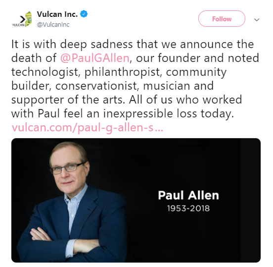 'Inexpressible loss': Reactions to Paul Allen's death