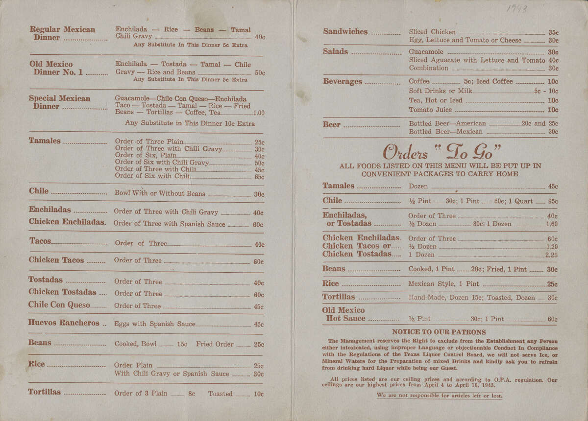 Vintage Houston Tex-Mex menus show how time (and prices) have changed