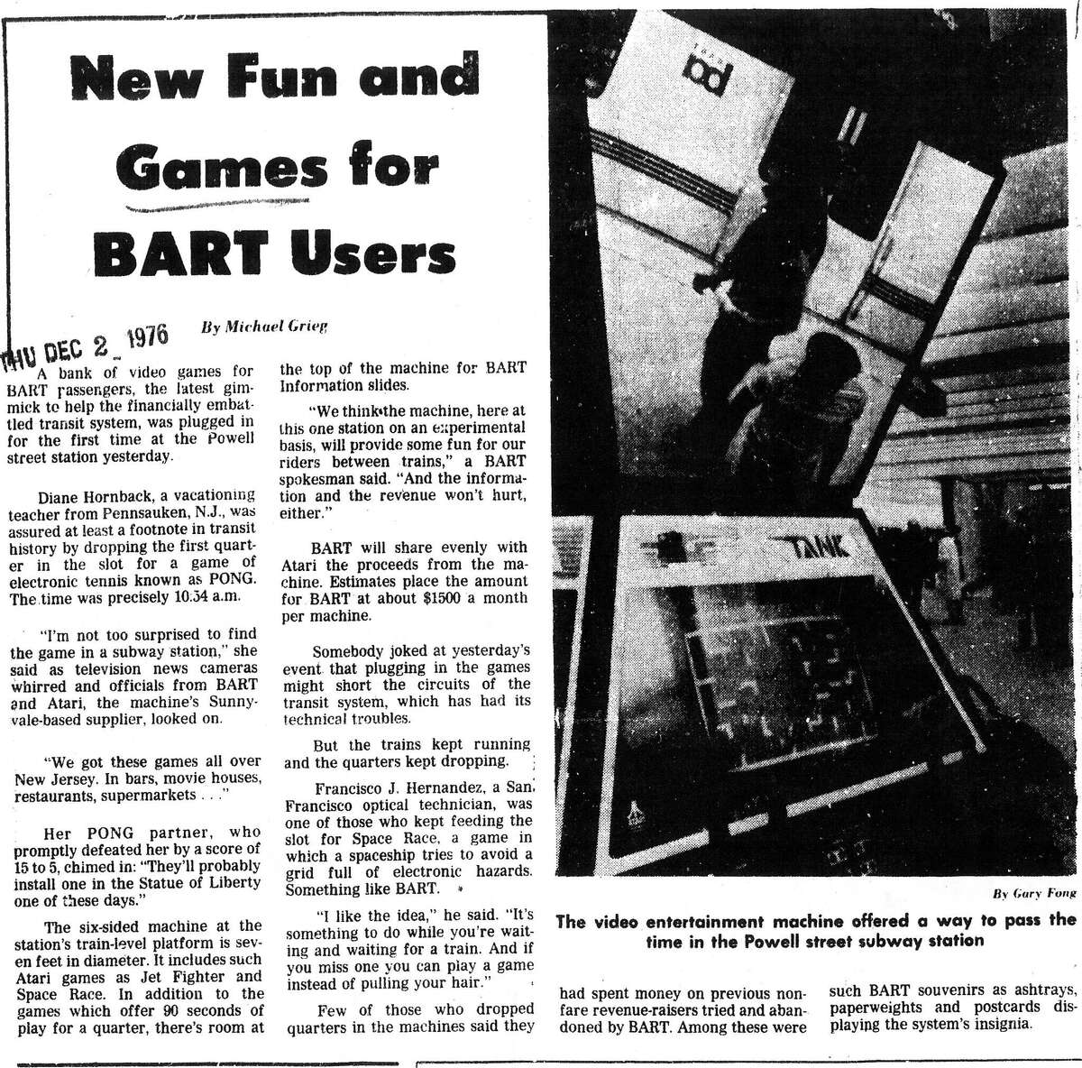 An Atari arcade on BART? In the 1970s in SF, it was game on