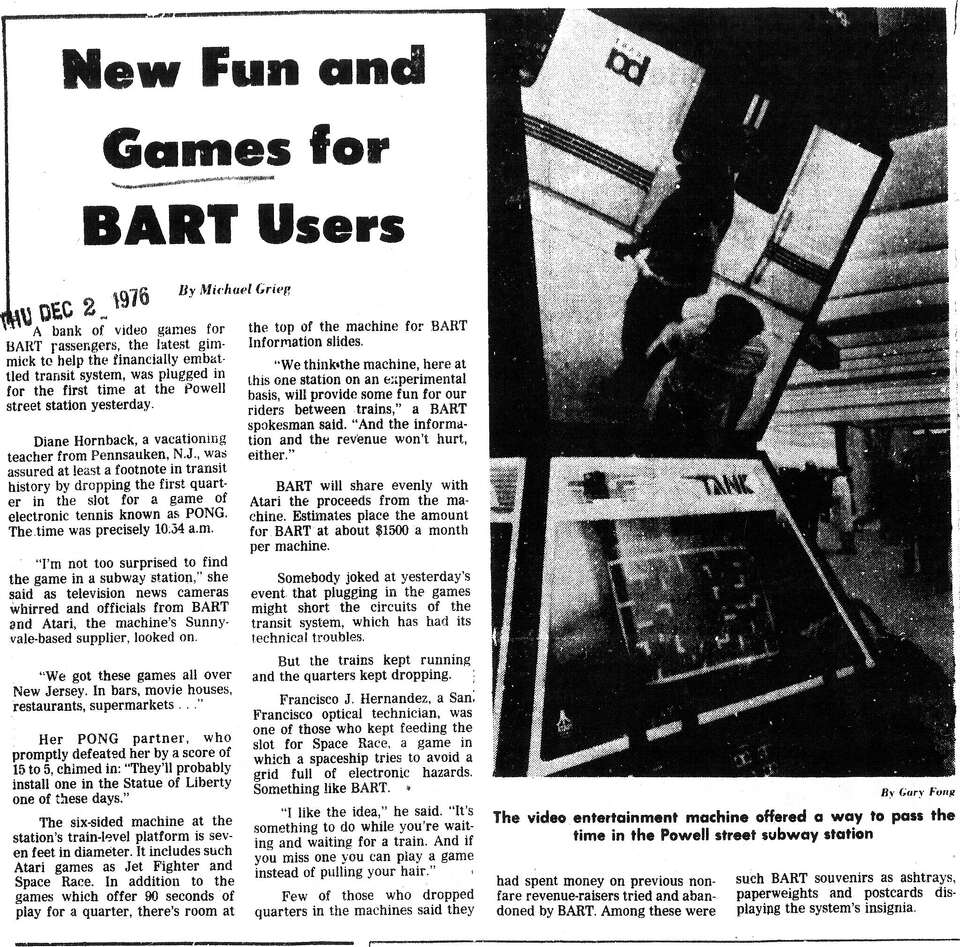 An Atari arcade on BART? In the 1970s in SF, it was game on