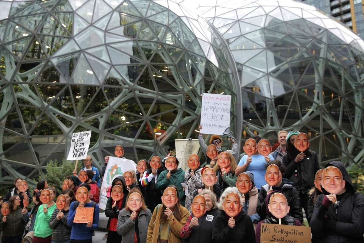 Dozens of Bezos faces protest Amazon facial recognition