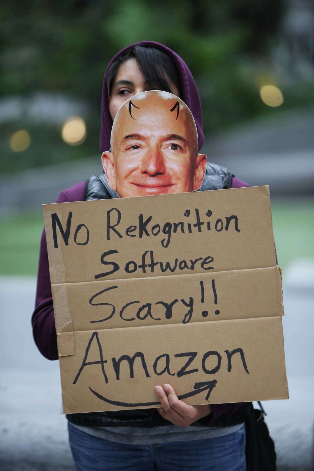 Dozens of Bezos faces protest Amazon facial recognition