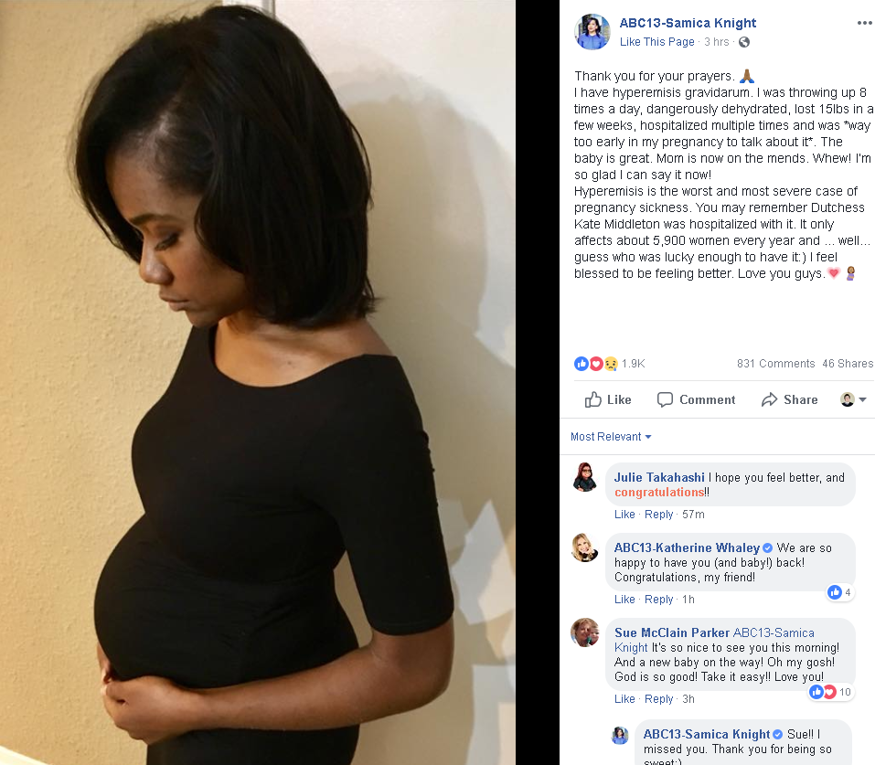 ABC 13's Samica Knight reveals she was dealing with pregnancy illness ...