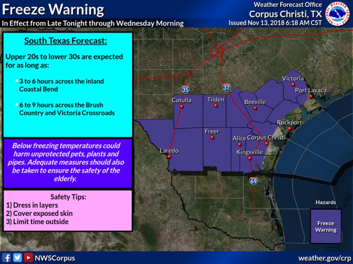 NWS: Freeze watch for Laredo Tuesday night upgraded to warning