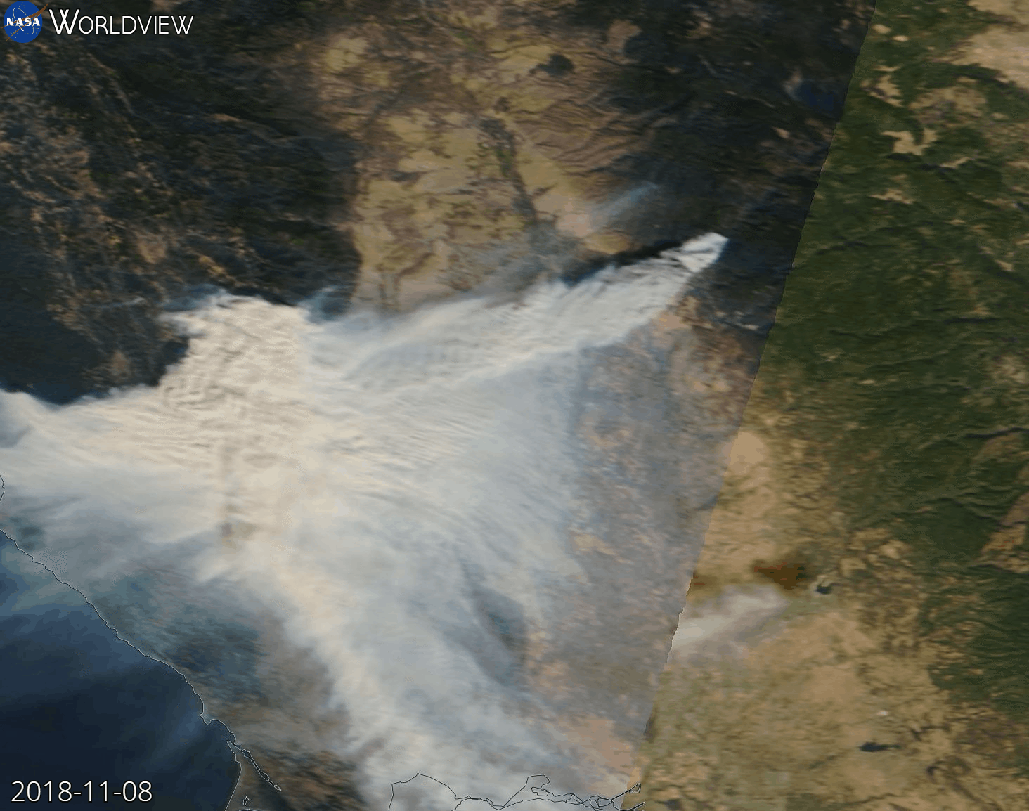 NASA images show Camp Fire's smoke progression since its start