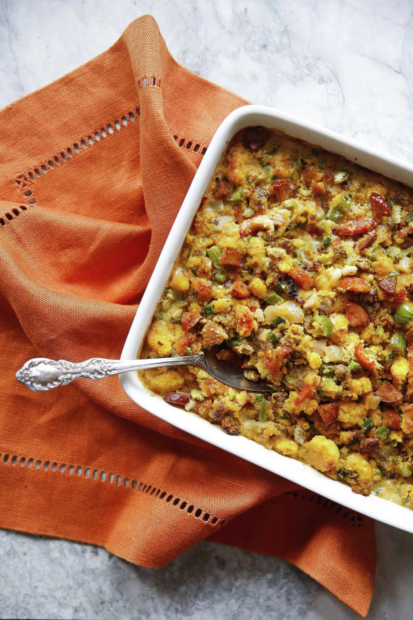 Recipe: Crawfish Corn Bread Dressing from chef Drake Leonards, Eunice ...