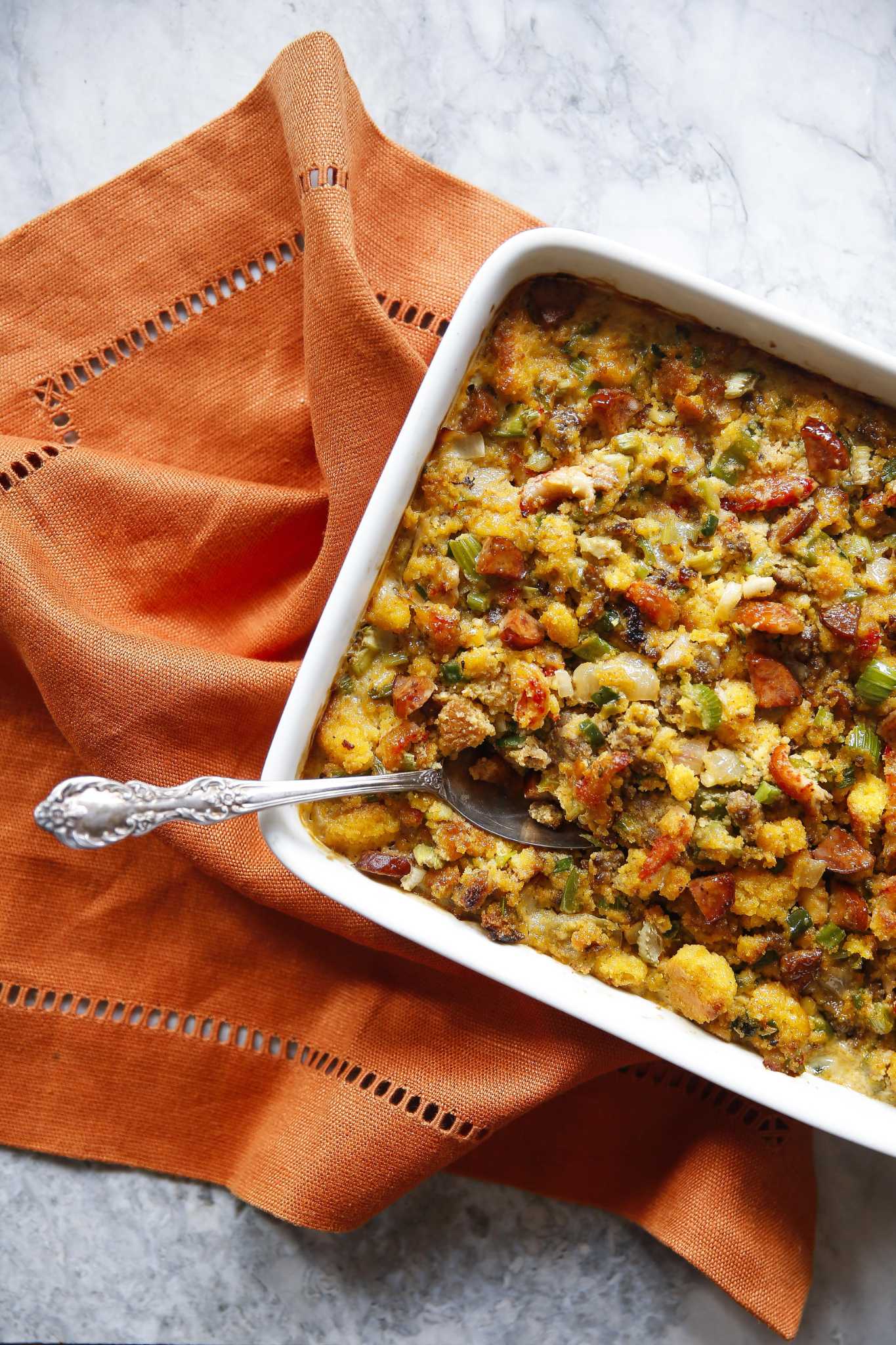 Recipe: Crawfish Corn Bread Dressing from chef Drake Leonards, Eunice ...