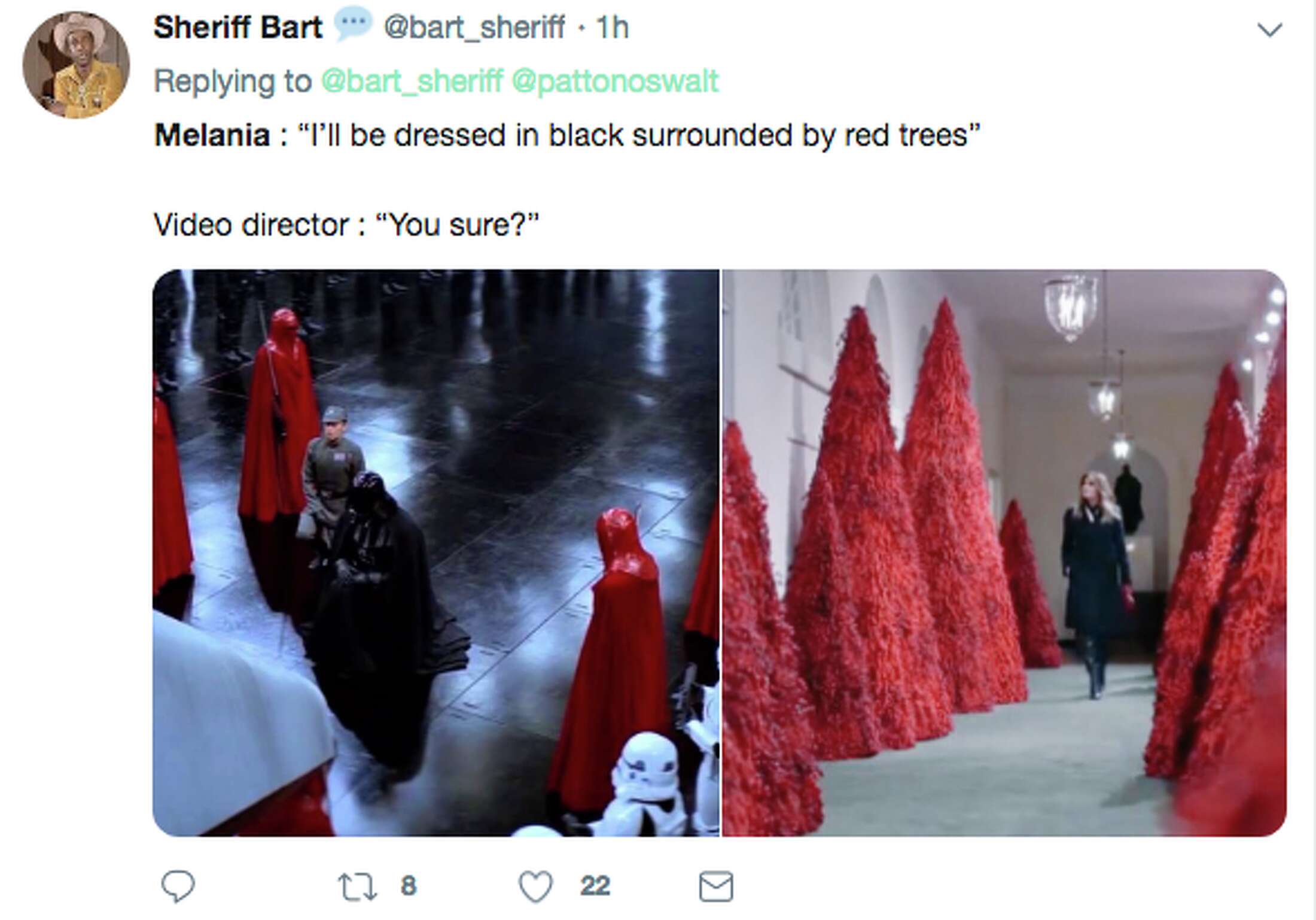 Melania Trump's blood-red Christmas trees mocked with memes