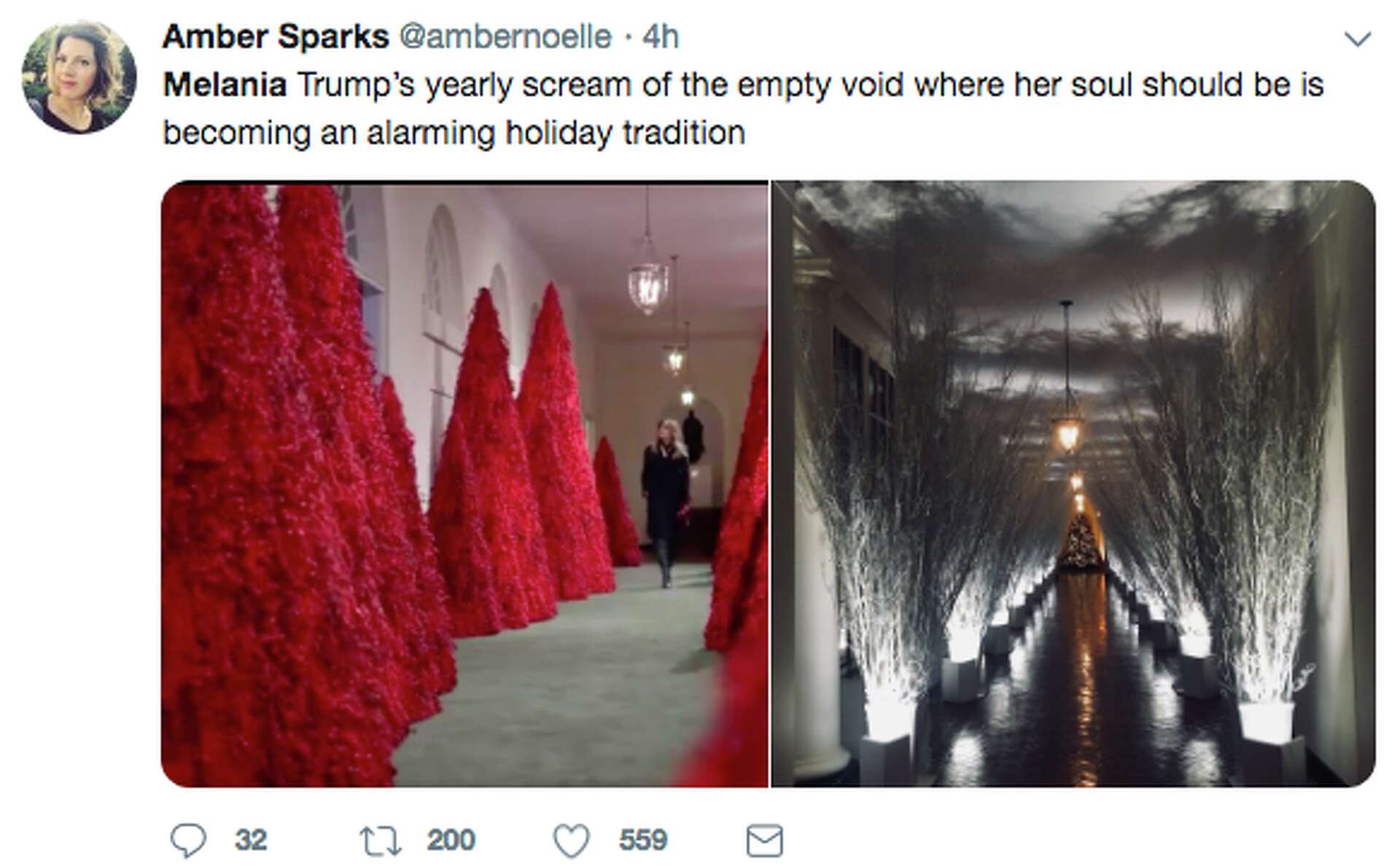 Melania Trump's blood-red Christmas trees mocked with memes