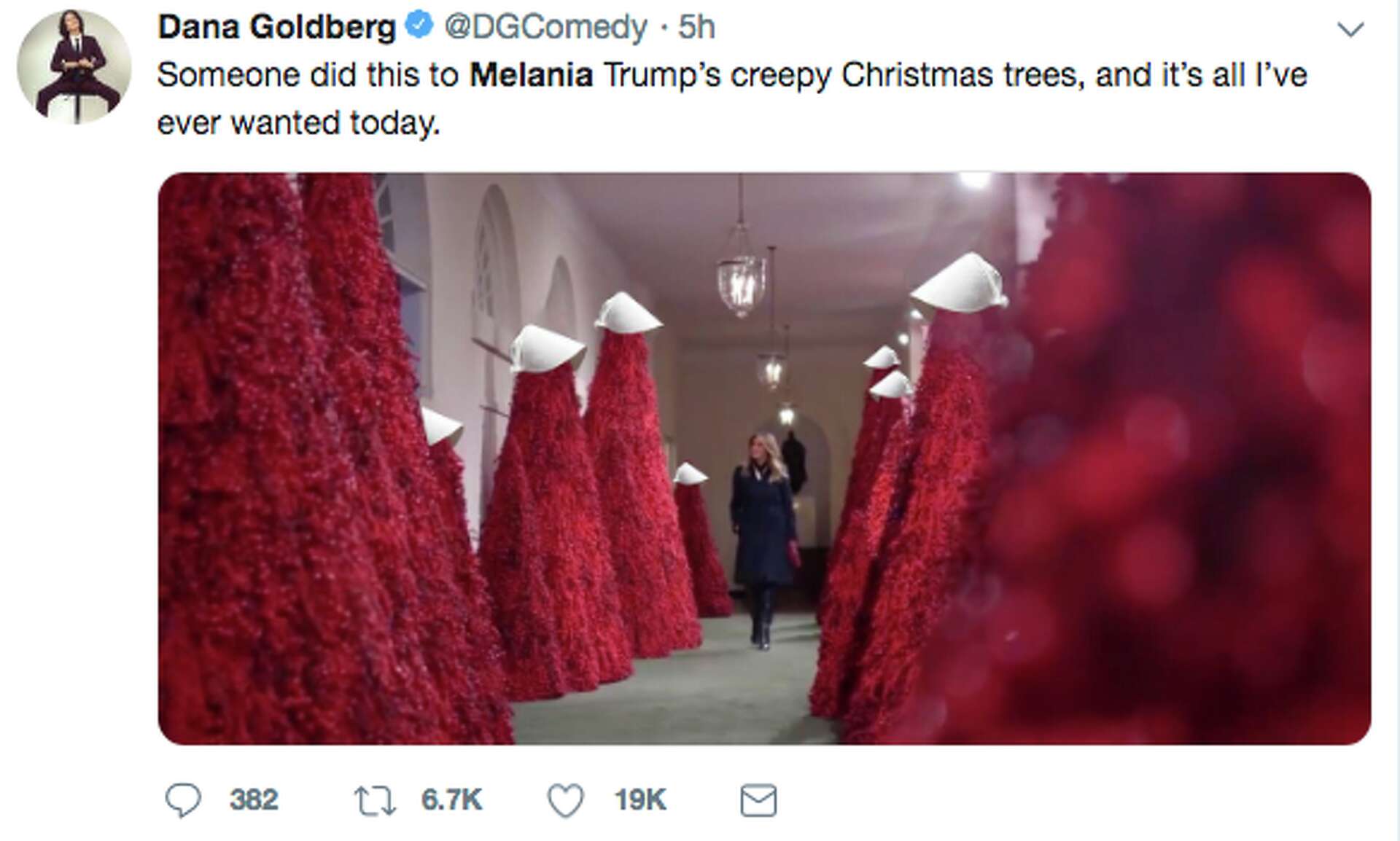 Melania Trump's blood-red Christmas trees mocked with memes