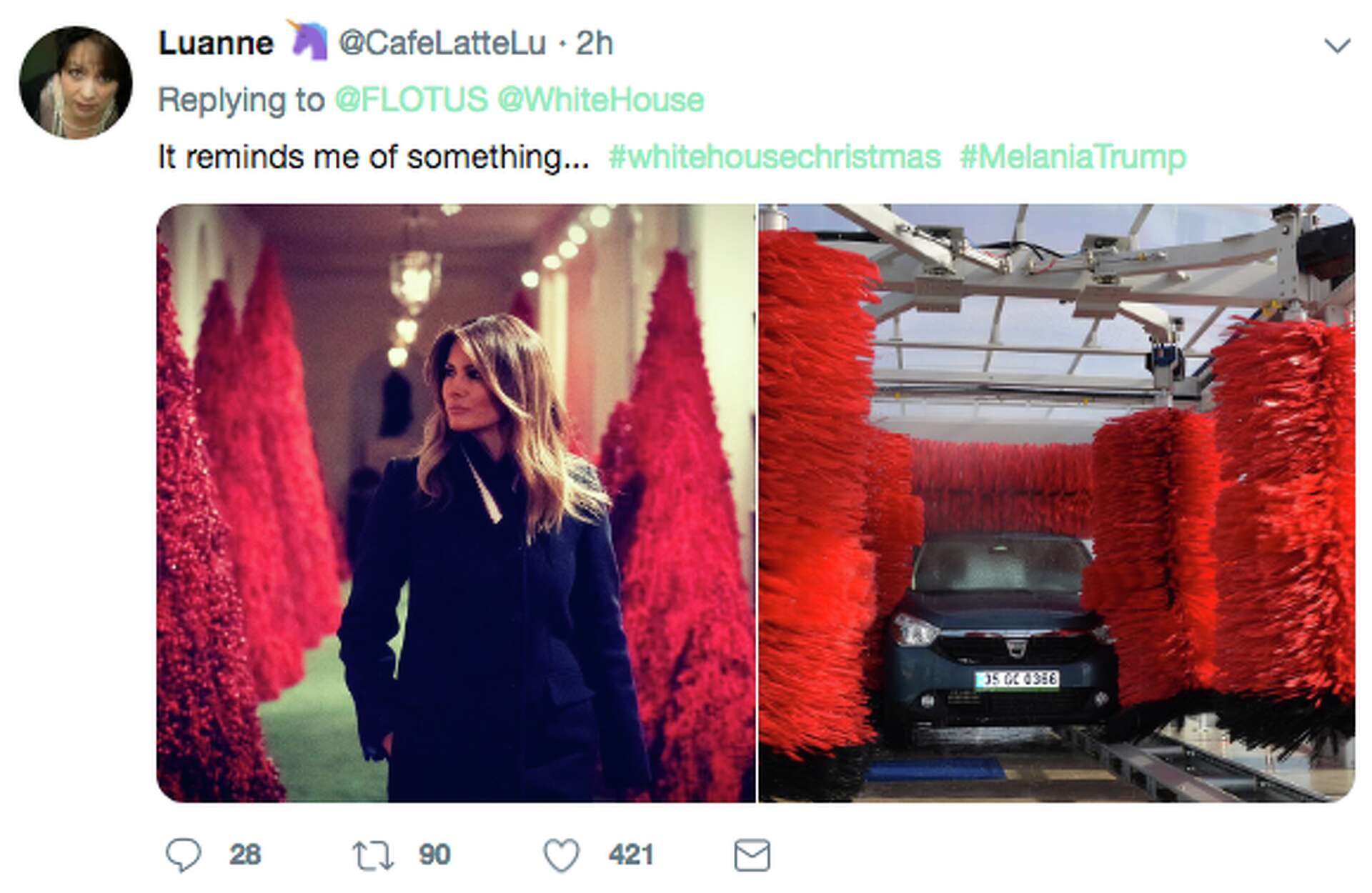 Melania Trump's blood-red Christmas trees mocked with memes