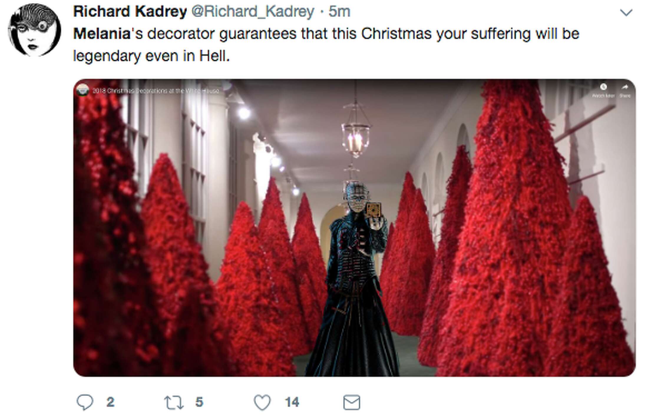 Melania Trump's blood-red Christmas trees mocked with memes