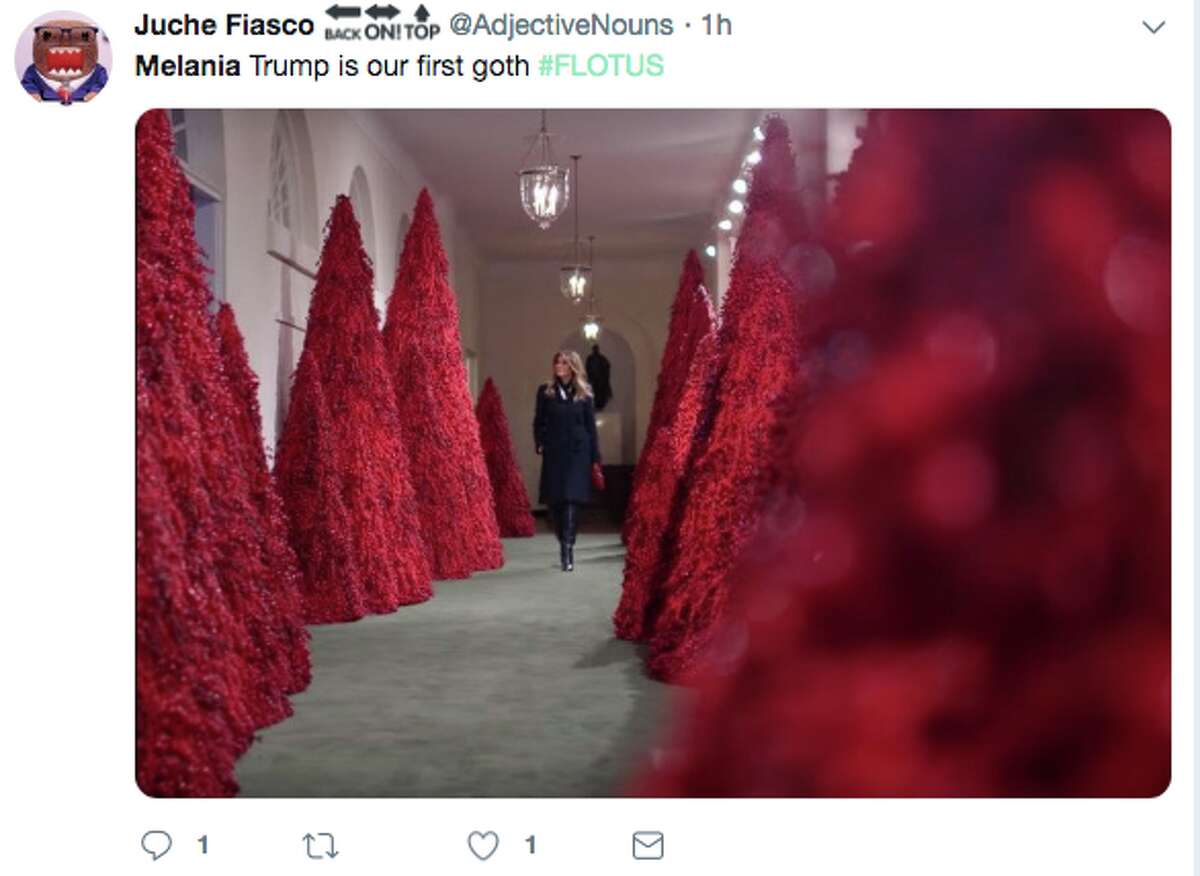 Melania Trump's blood-red Christmas trees mocked with memes