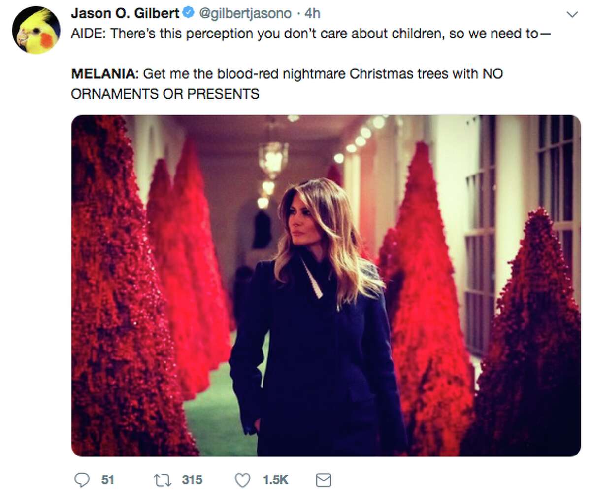 Melania Trump's blood-red Christmas trees mocked with memes