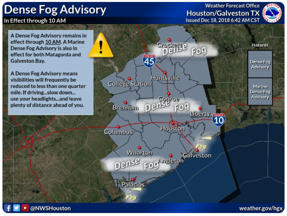 Houston region under dense fog advisory until 10 a.m.