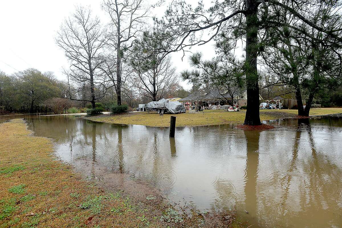 Sabine River at mild flood stage, Toledo Bend gates open