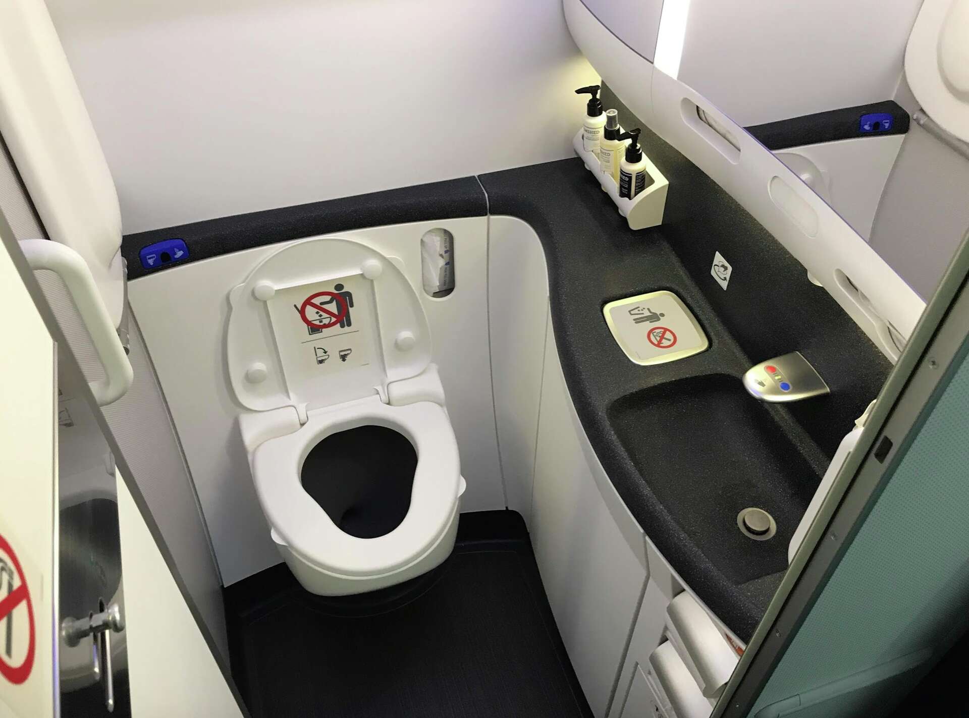 Airplane toilet seats: Up or down?